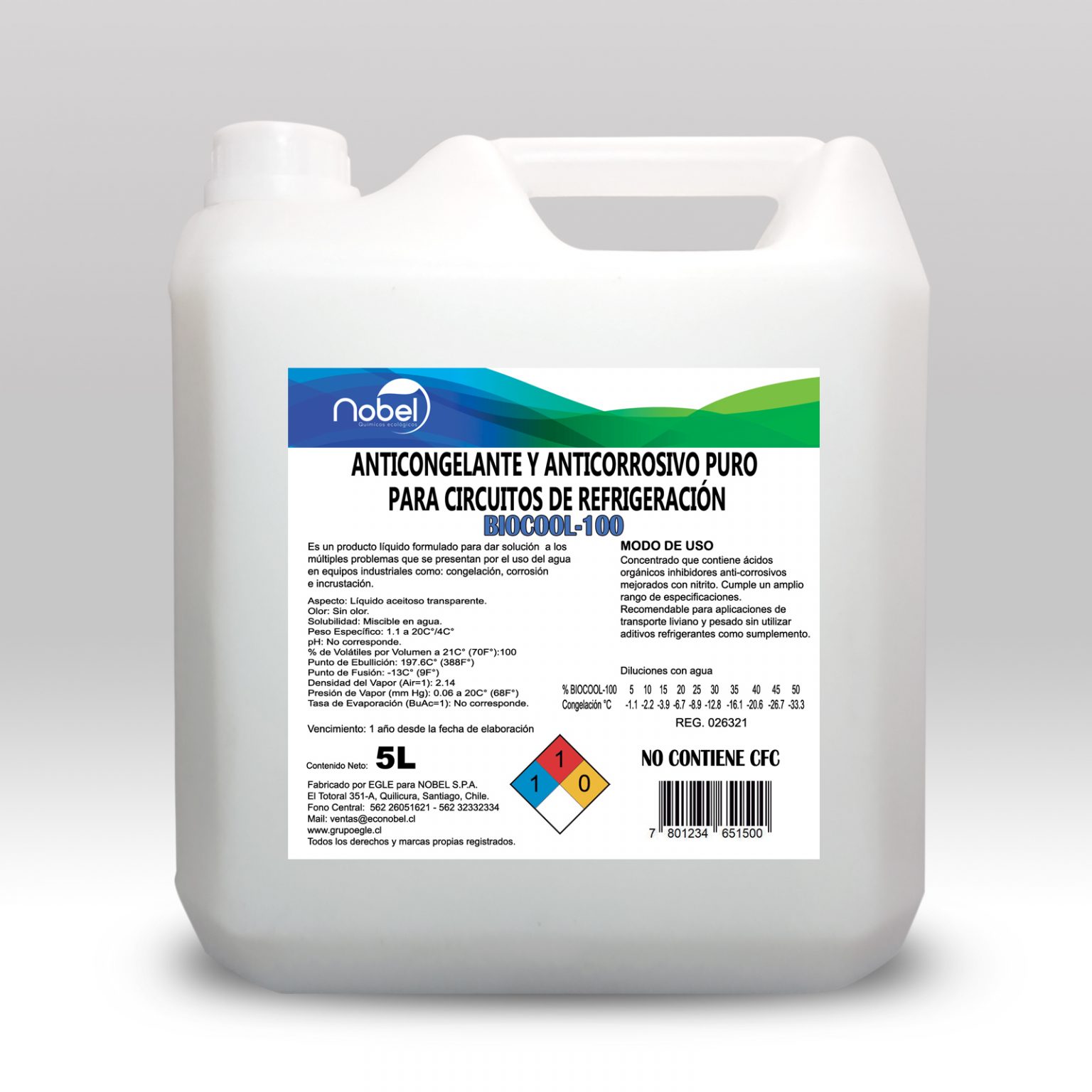 Anticongelante Puro Para Circuitos Biocool-100 - Detergentes Nobel