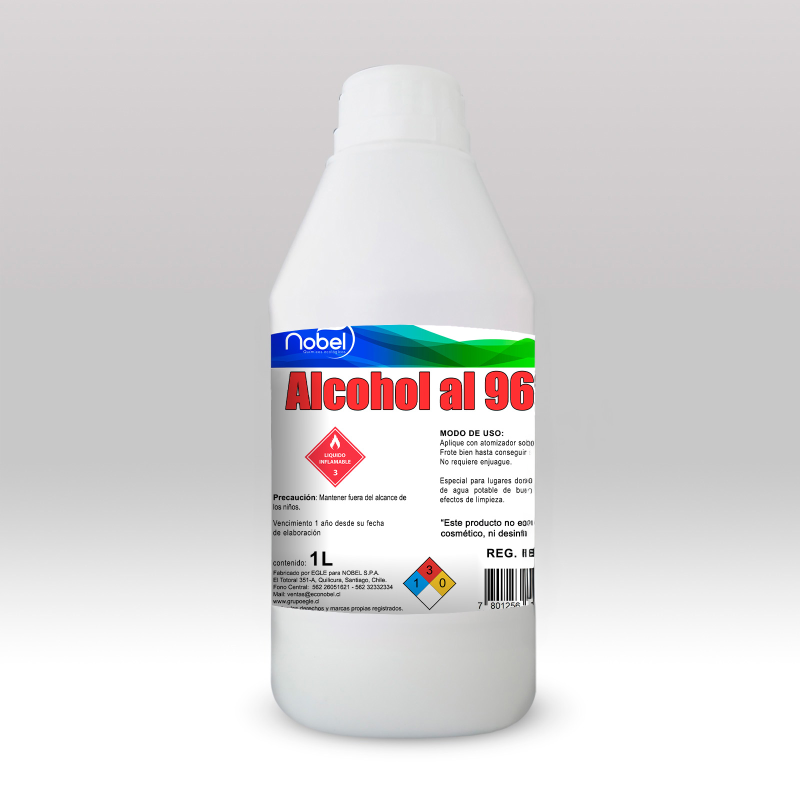 Alcohol Etílico 96% 1 Litro (Solo Limpieza) - Detergentes Nobel