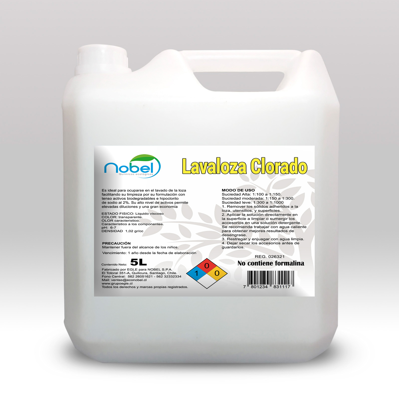 Lavalozas Clorado 5L - Detergentes Nobel